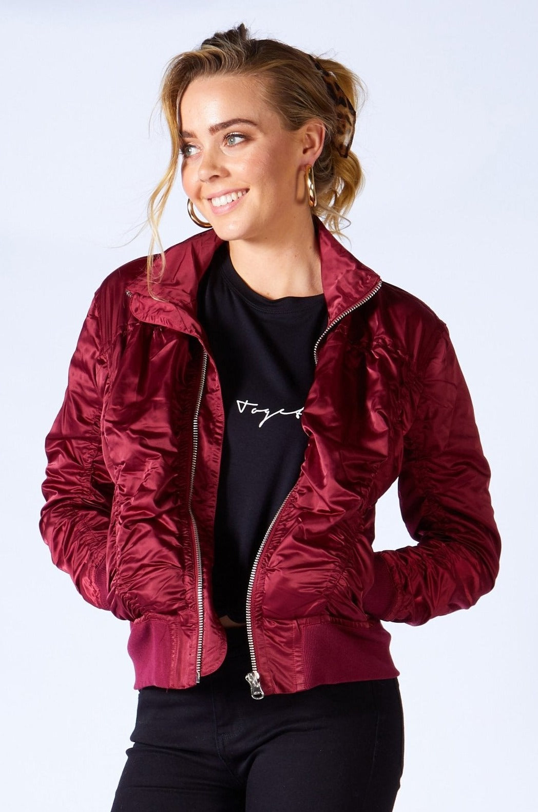 Fate Becker Weekender Bomber Jacket in Deep Merlot – Hey Sara